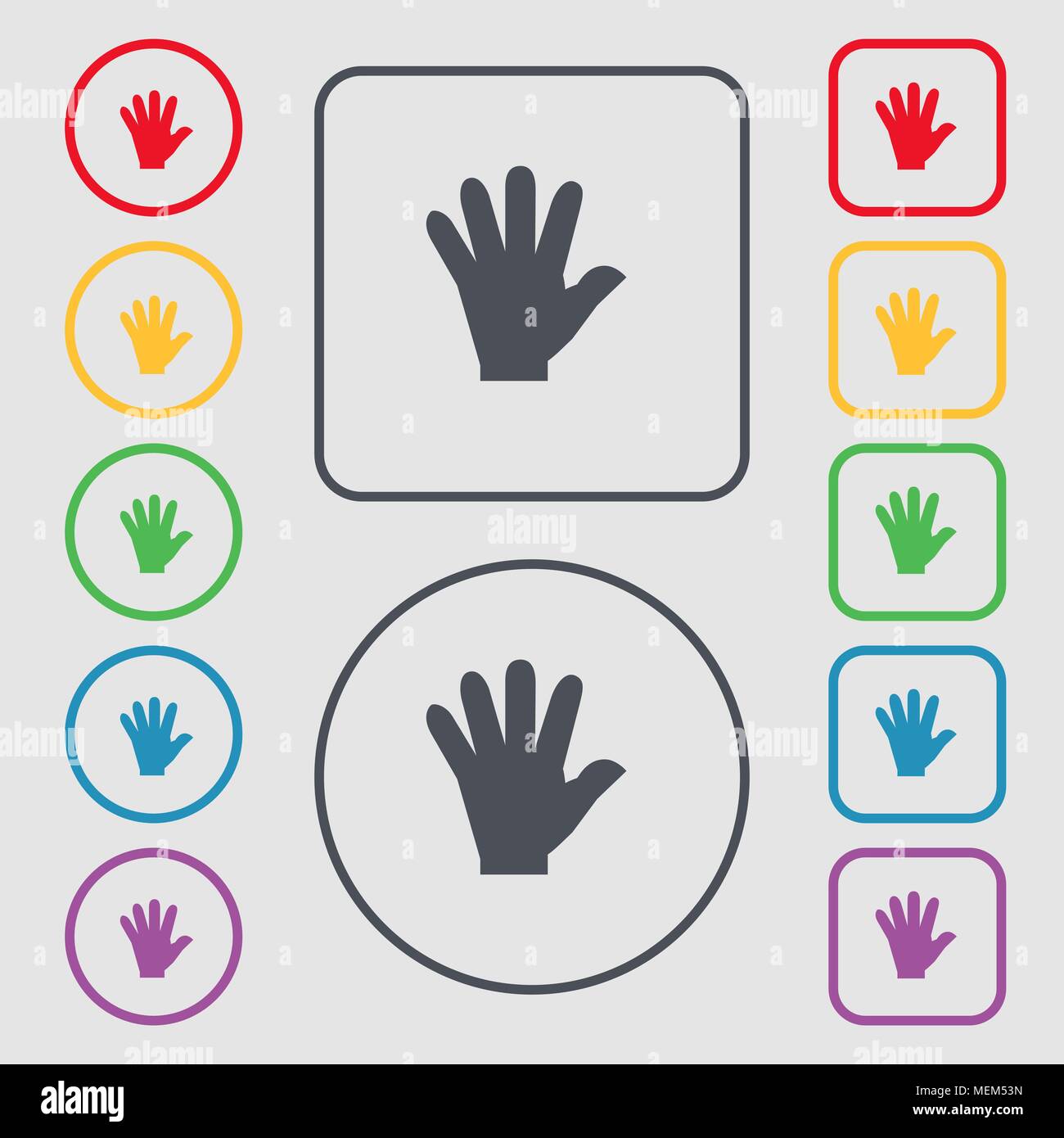 Symbol Hand unterzeichnen. Symbol auf der Runde und quadratische Tasten ...