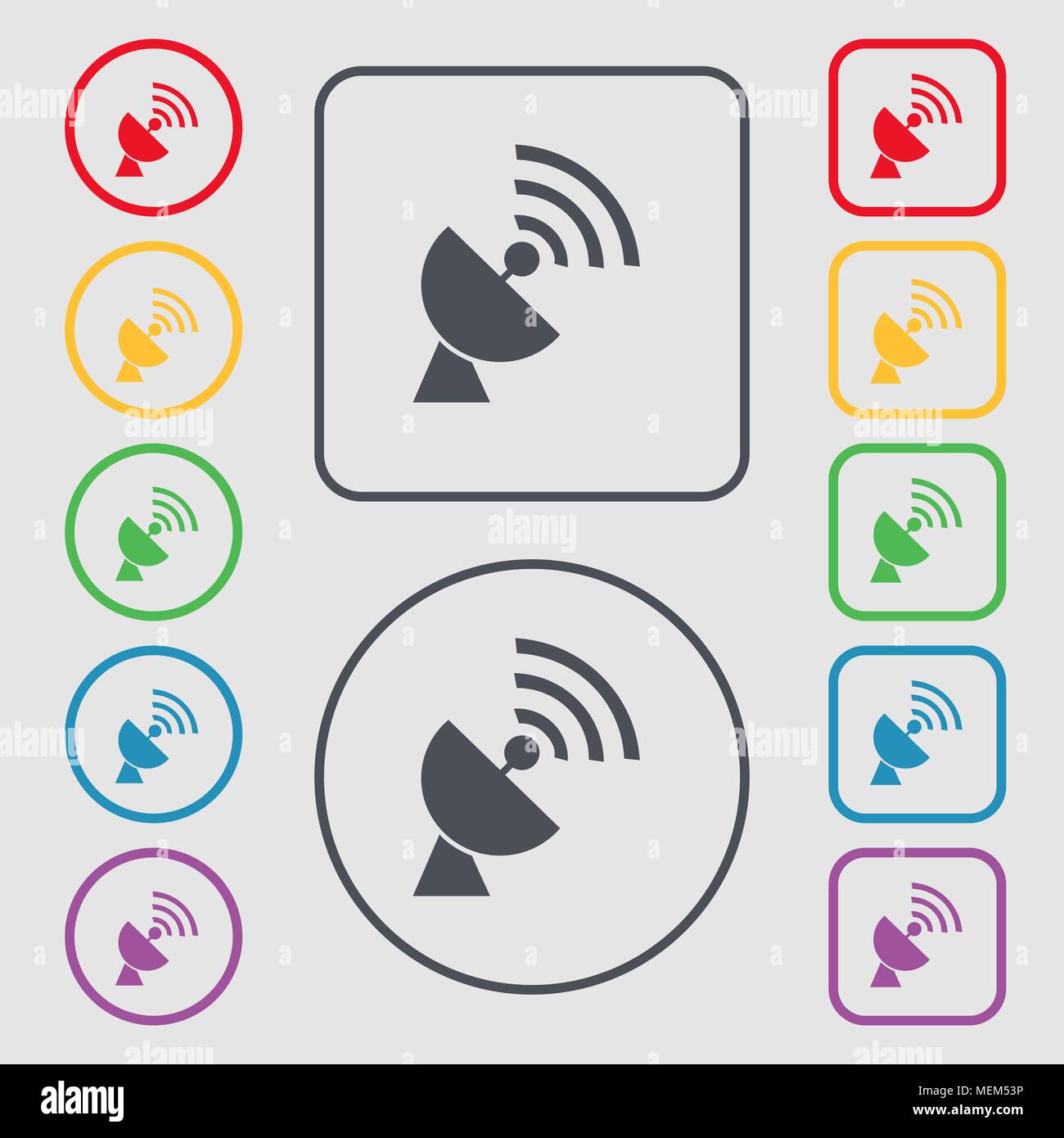 Sat-Antenne Symbol unterzeichnen. Symbol auf der Runde und quadratische ...