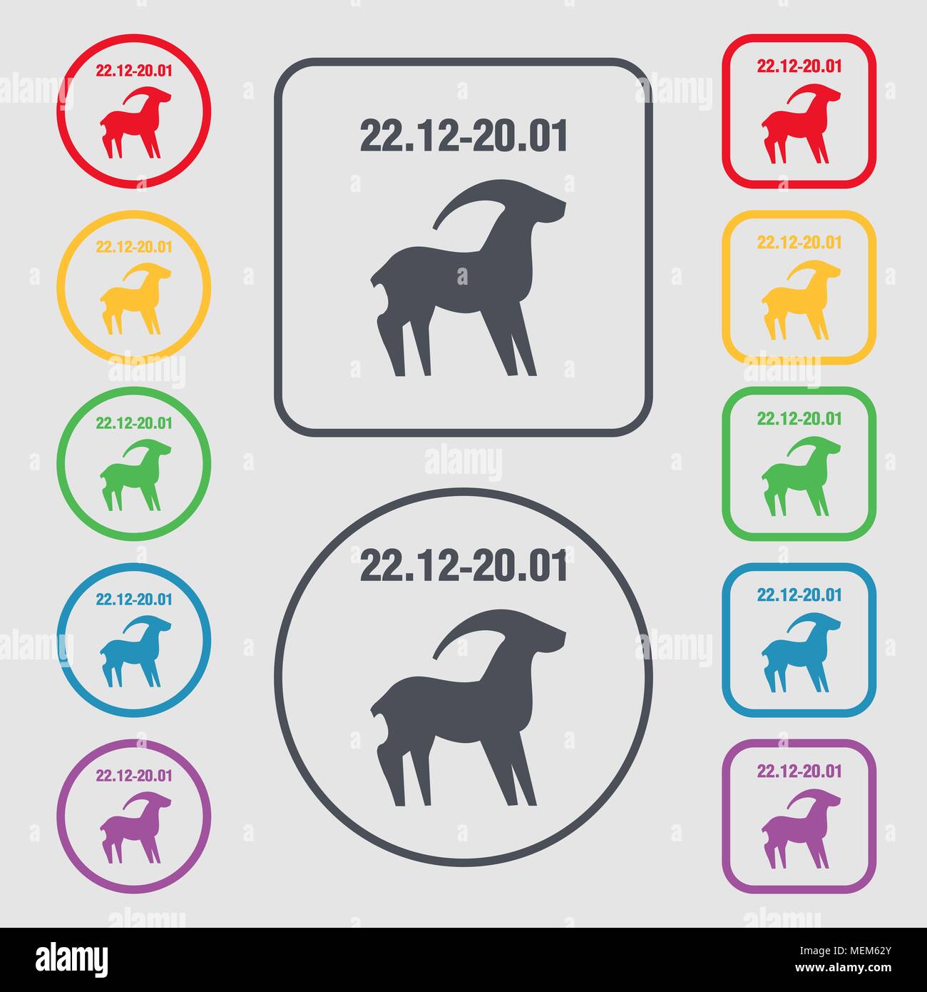 Steinbock Symbol unterzeichnen. Symbol auf der Runde und quadratische ... Steinbock Symbol unterzeichnen. Symbol auf der Runde und quadratische ...