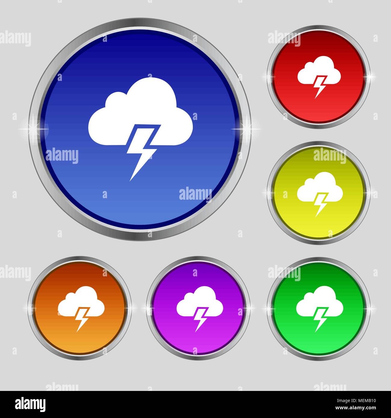 Schweres Gewitter Symbol unterzeichnen. Runde Symbol auf hellen farbigen Buttons. Vector ...