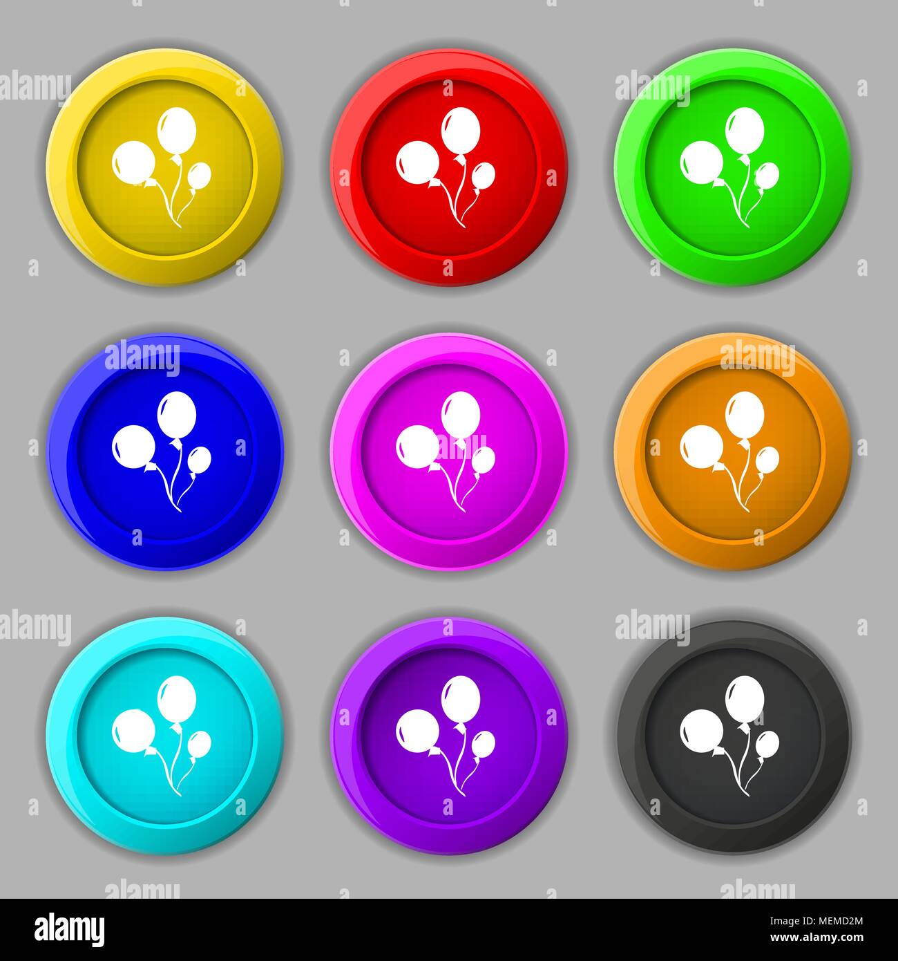 Luftballons Symbol unterzeichnen. Symbol auf neun Runden farbigen Buttons. Vector Illustration ...