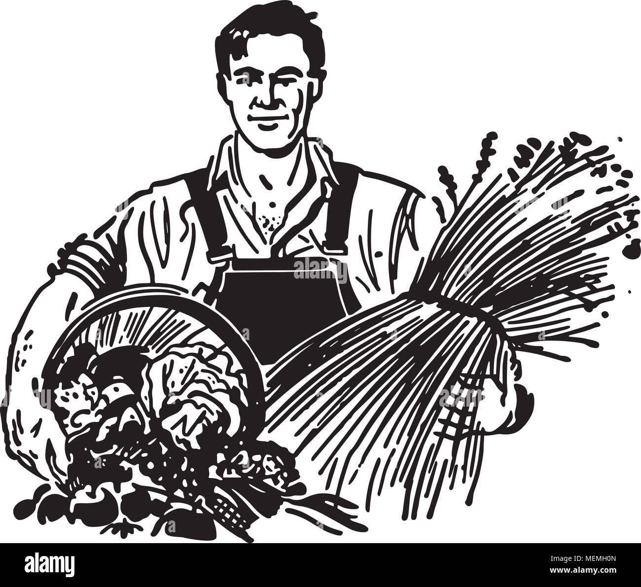 Bauer mit frischen Produkten - Retro Clipart Illustration Stock ...