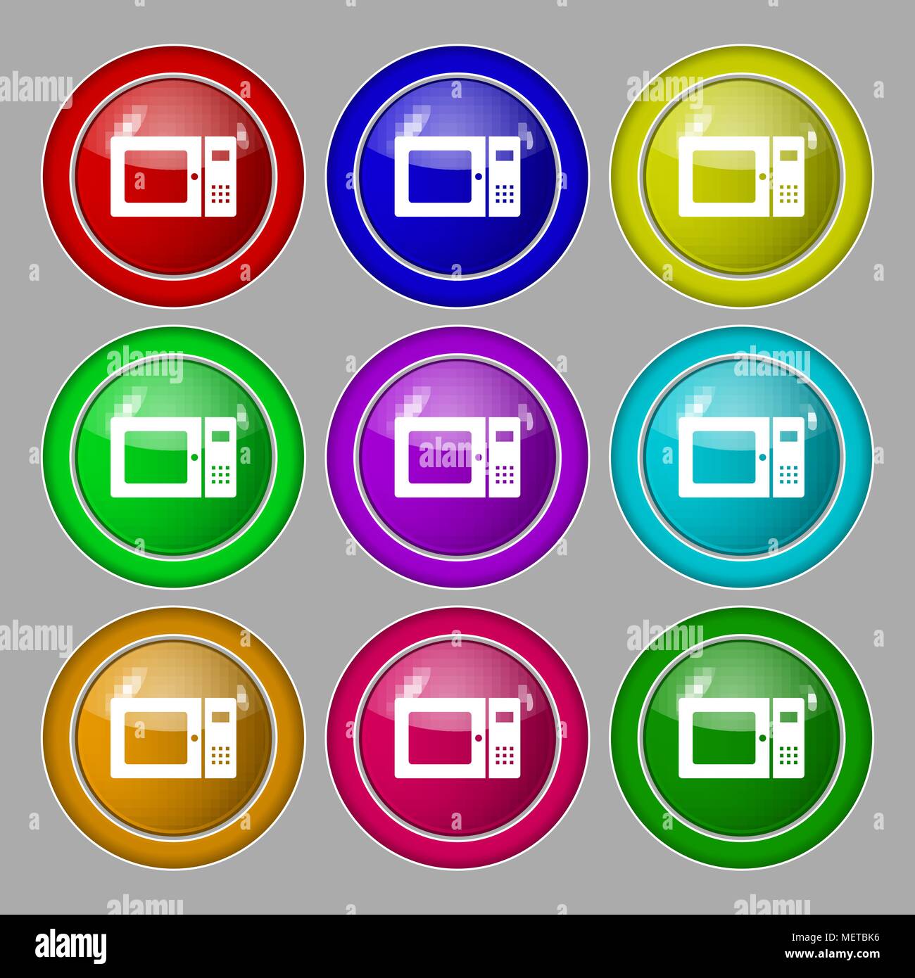 Mikrowelle Symbol unterzeichnen. Symbol auf neun Runden farbigen Buttons. Vector Illustration ...