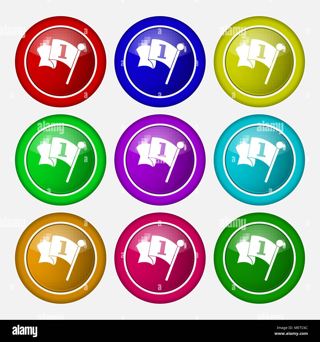 Fahnensymbol unterzeichnen. Symbol auf neun Runden farbigen Buttons. Vector Illustration Stock ...