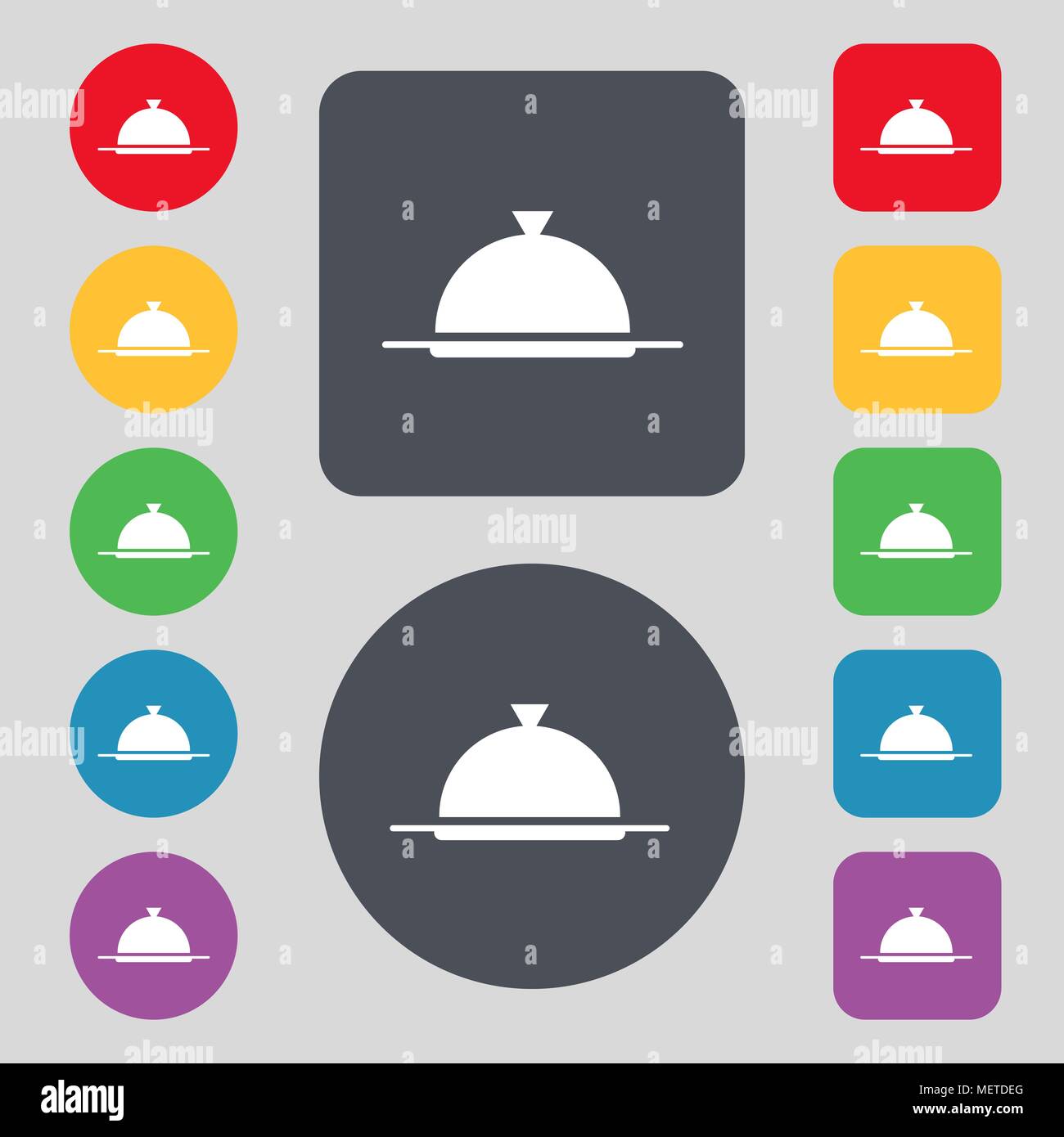 Essen platter mit Zeichen Symbol. Tisch im Restaurant Symbol. Bunten ...