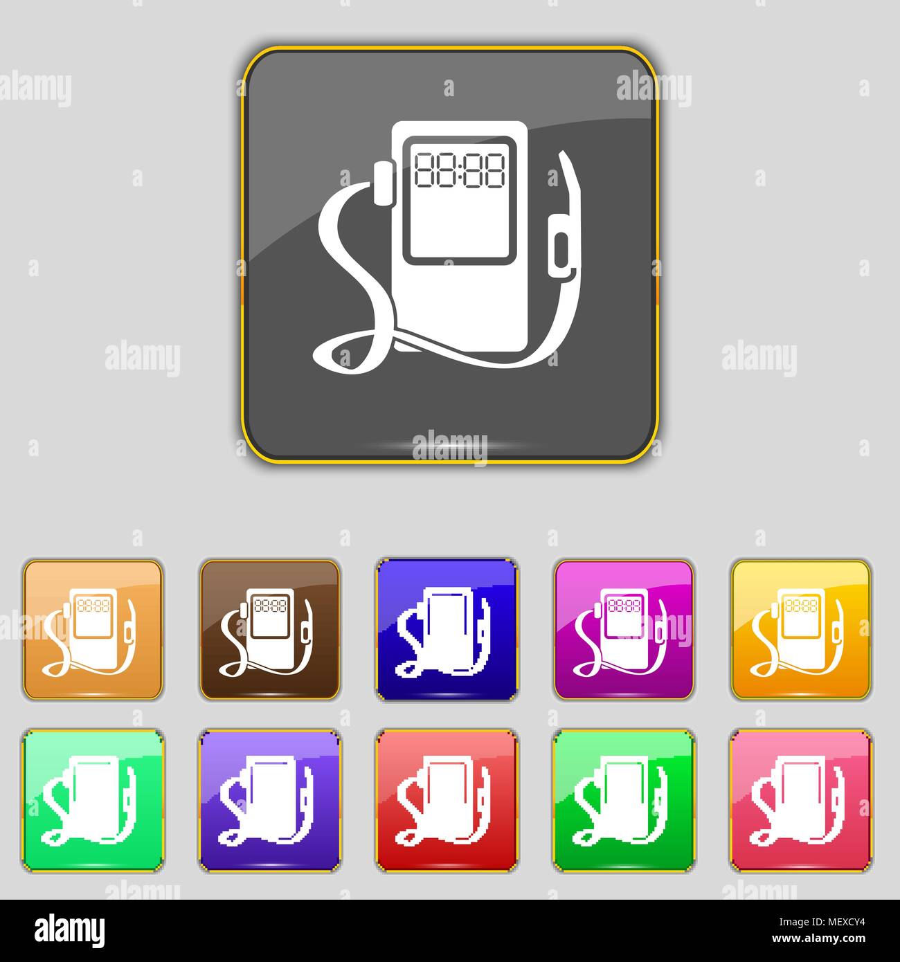 Gas, Tankstelle zeichen Symbol. Symbol. Satz von farbigen Tasten ...