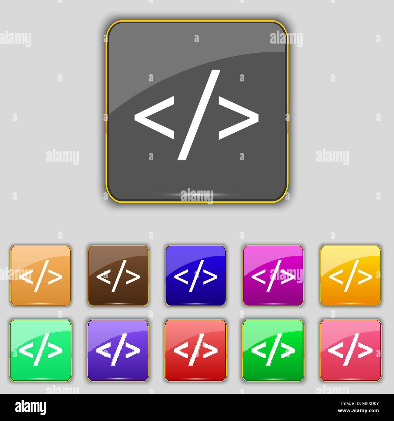 Code Zeichen Symbol. Programmiersprache Symbol. Satz von farbigen Tasten. Vector Illustration ...