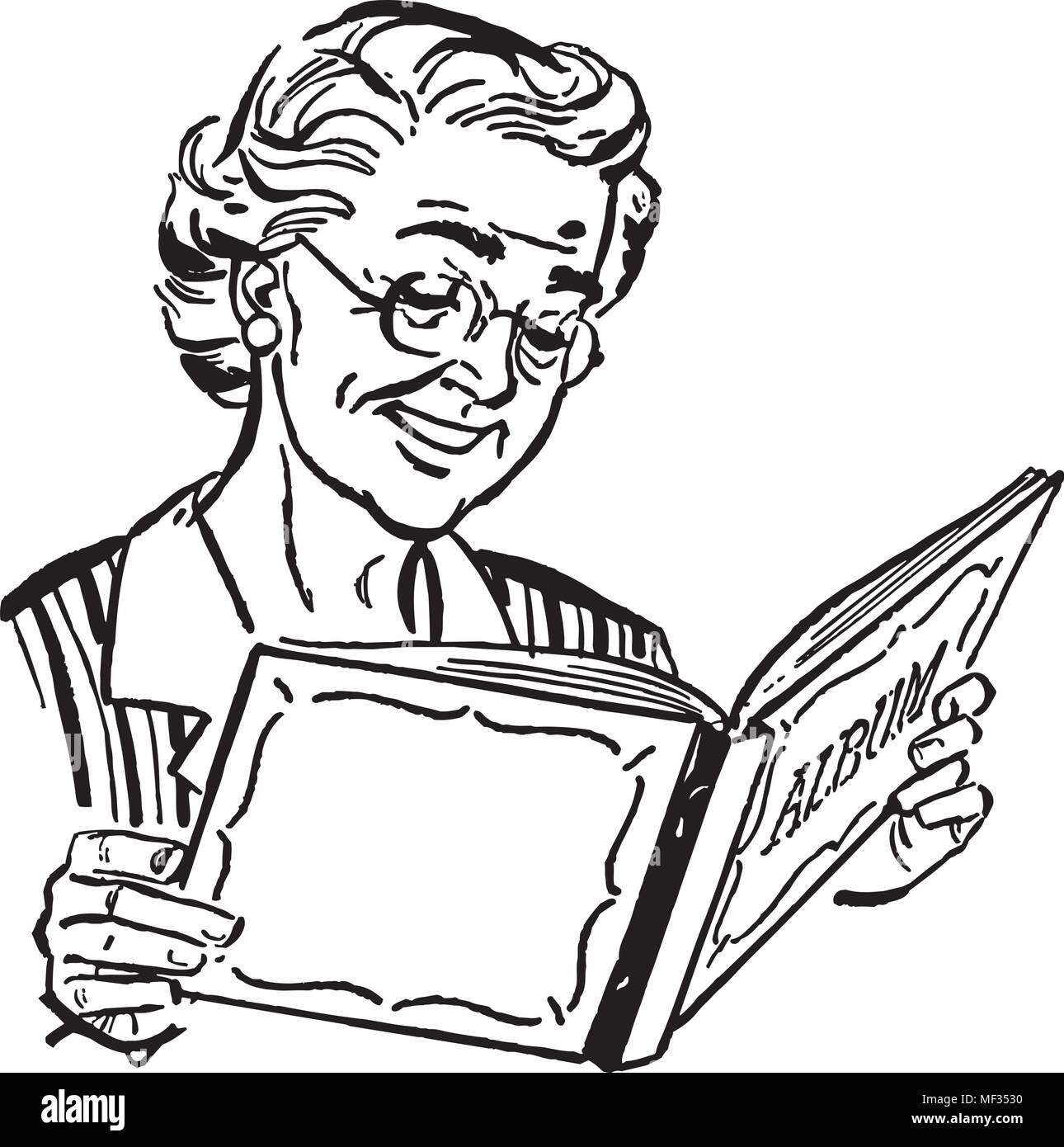 Oma mit Fotoalbum - Retro Clipart Illustration Stock-Vektorgrafik - Alamy