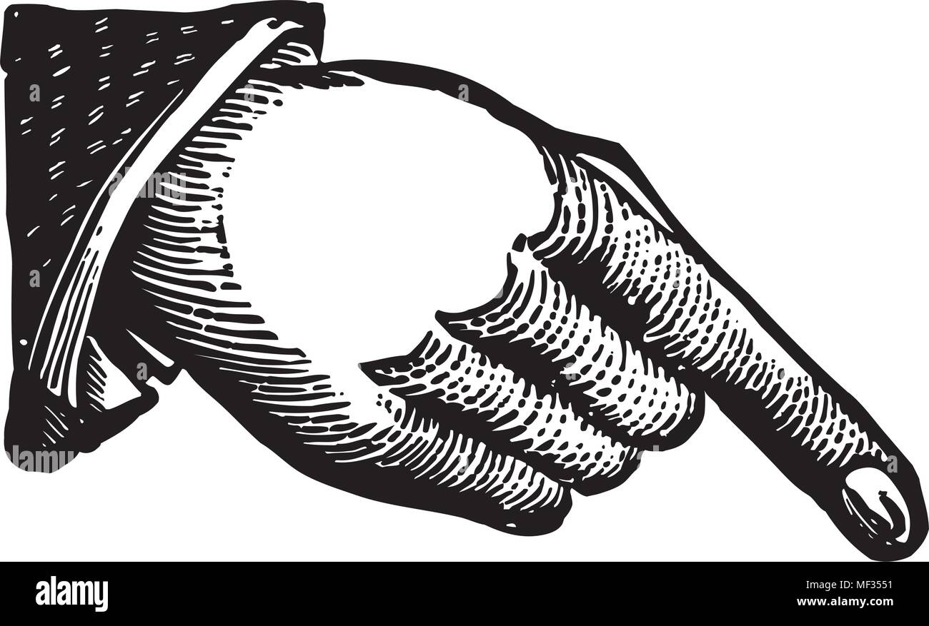 Hand nach unten - Retro Clipart Illustration Stock-Vektorgrafik - Alamy