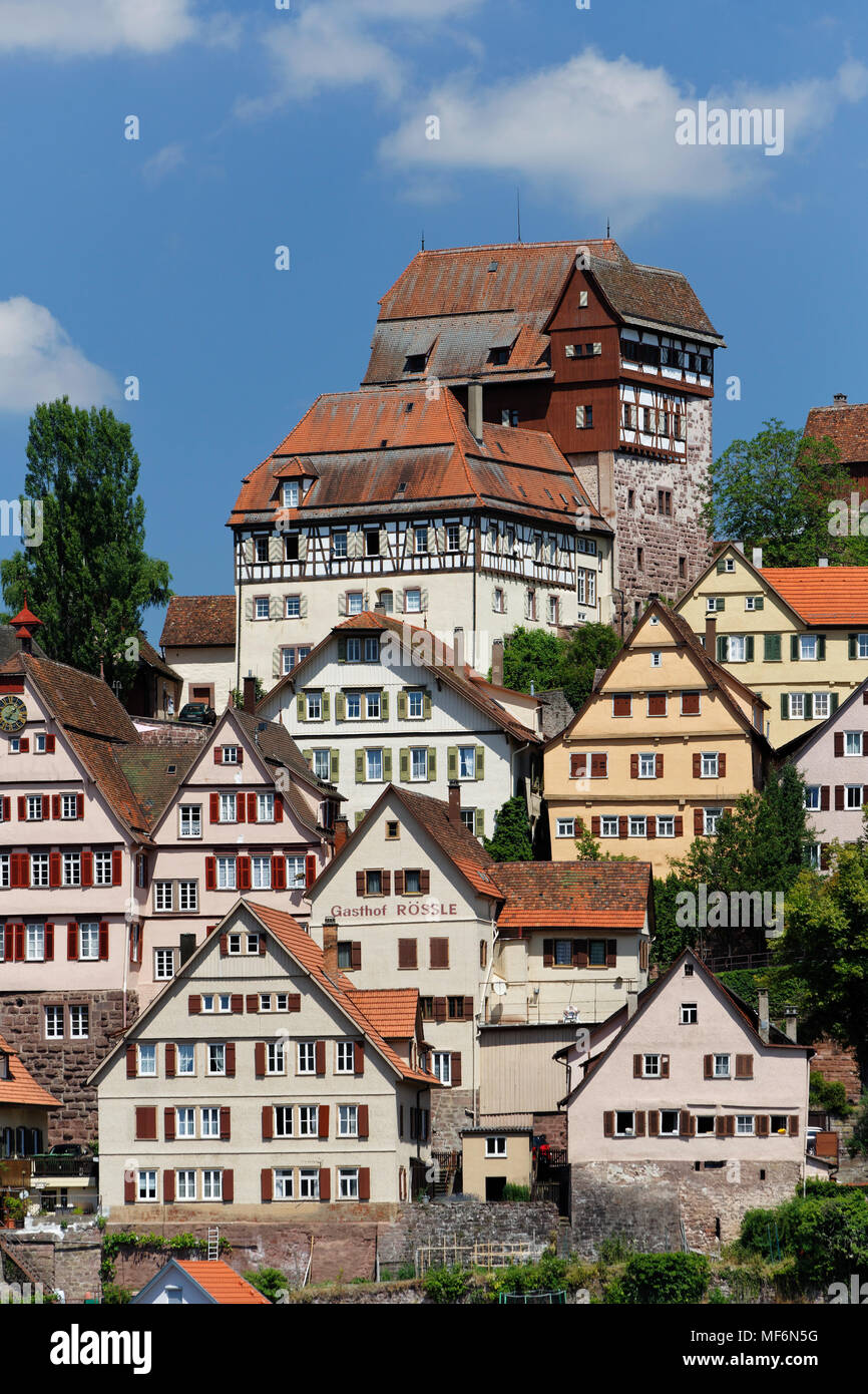Stadtbild mit Schloss Altensteig, Altensteig, Deutsche Fachwerkstraße ...