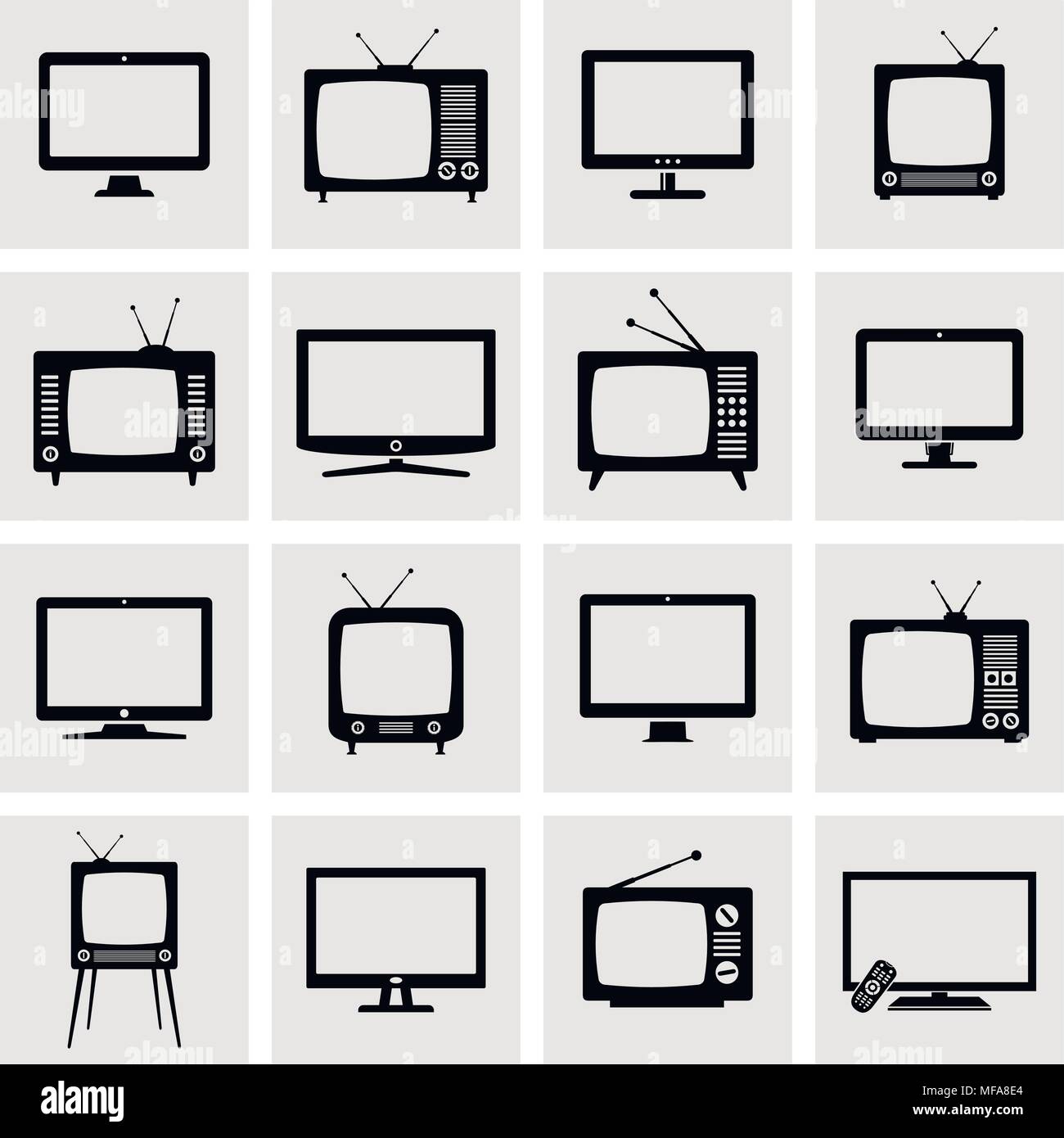 Moderne und Retro TV Symbole gesetzt. Vector Illustration Stock ...