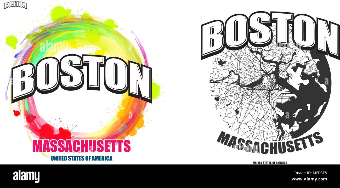 Boston, Massachusetts, Logo Design. Zwei in einem Vektor Kunst Großes ...