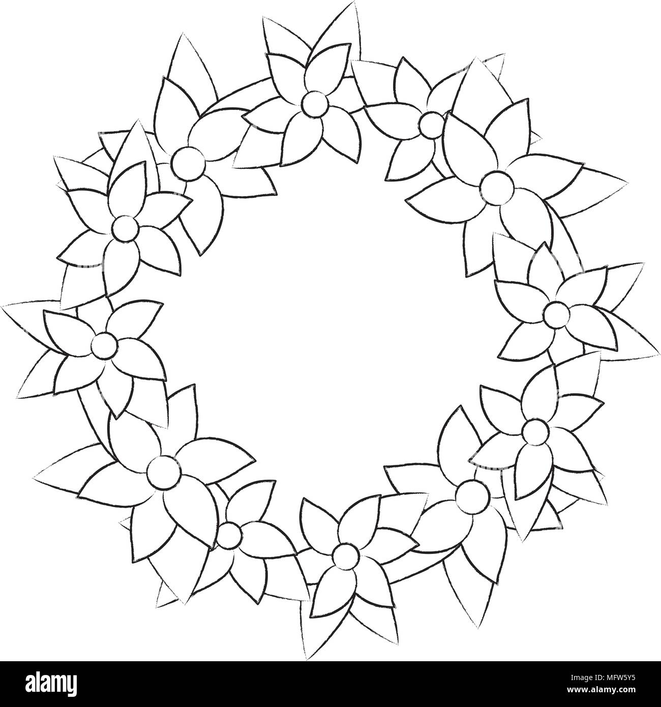 Skizze von floralen Kranz Symbol auf weißem Hintergrund, Vector ...