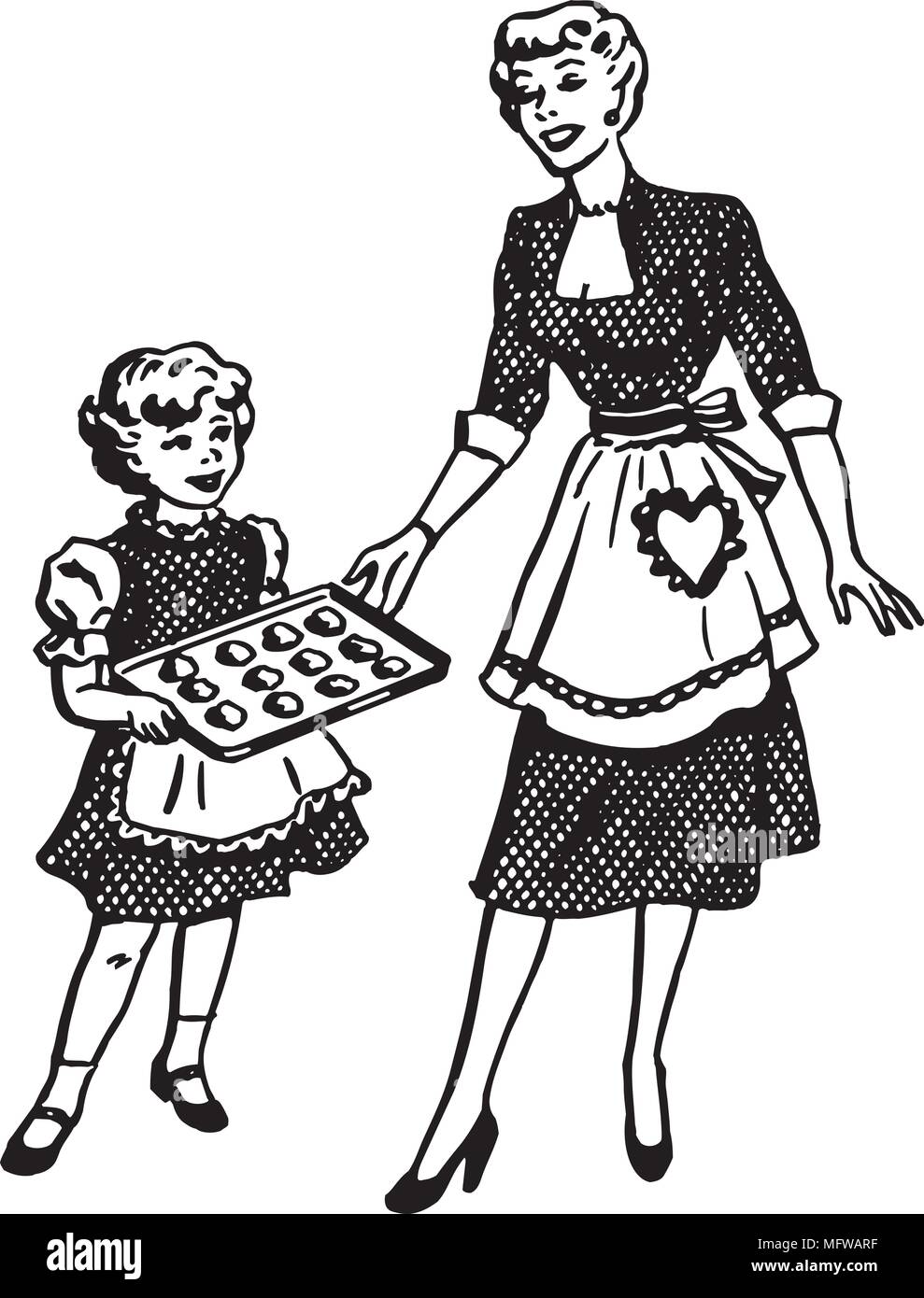 Mutter und Tochter Backen - Retro Clipart Illustration Stock ... Mutter und Tochter Backen - Retro Clipart Illustration Stock ...