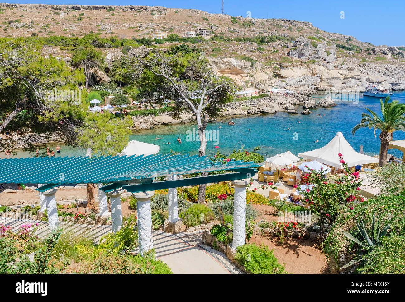 Strand in der Therme Kallithea (Terme Kalithea). Die Insel Rhodos ...