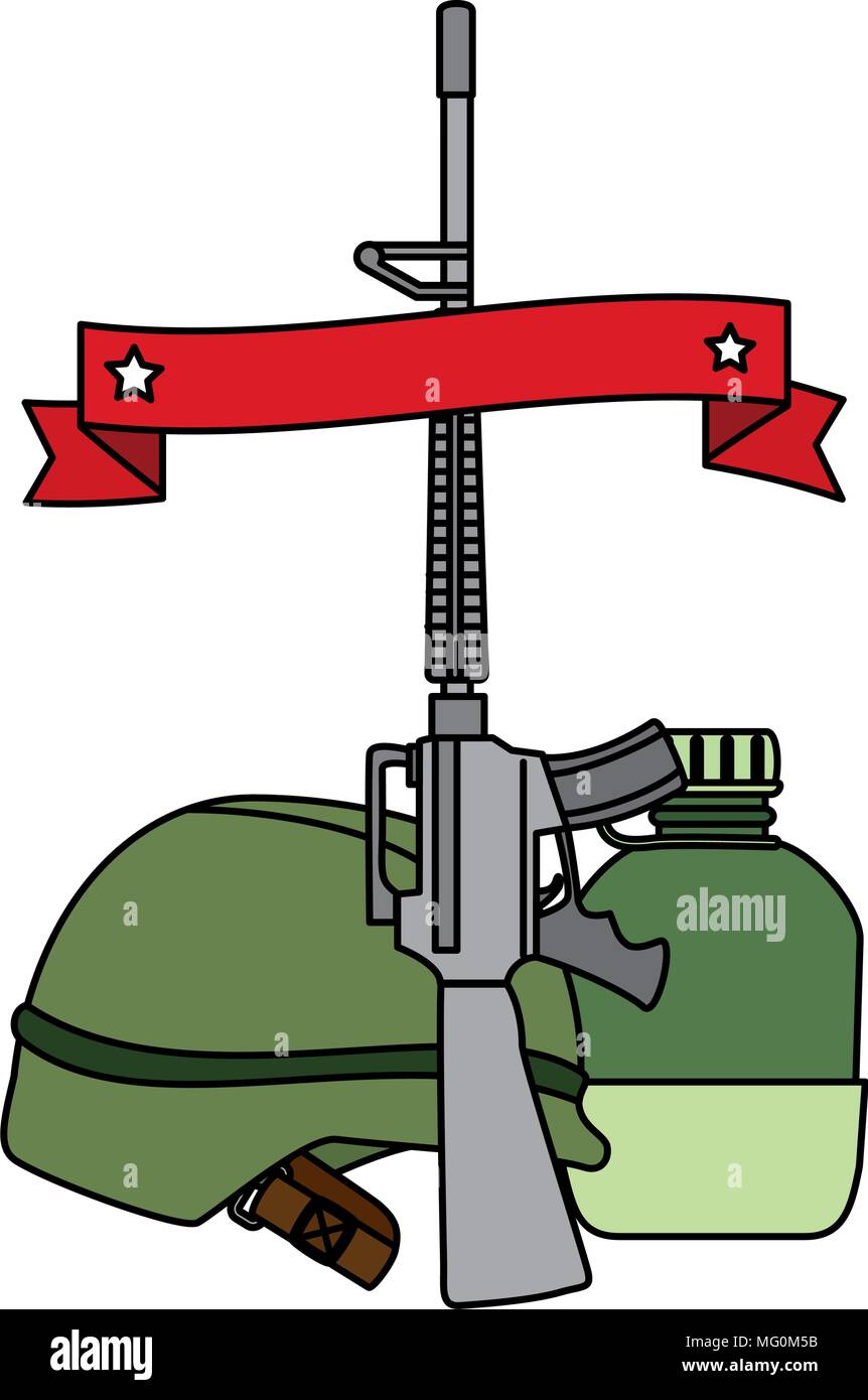 Gewehr Krieg mit Helm und Kantine emblem Vector Illustration Design ...