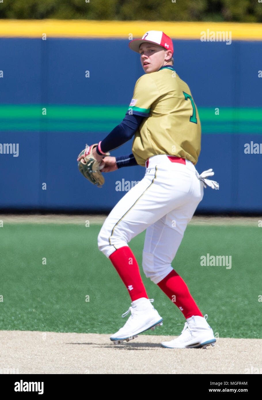 South Bend, Indiana, USA. 28 Apr, 2018. Notre Dame infielder Nick ...