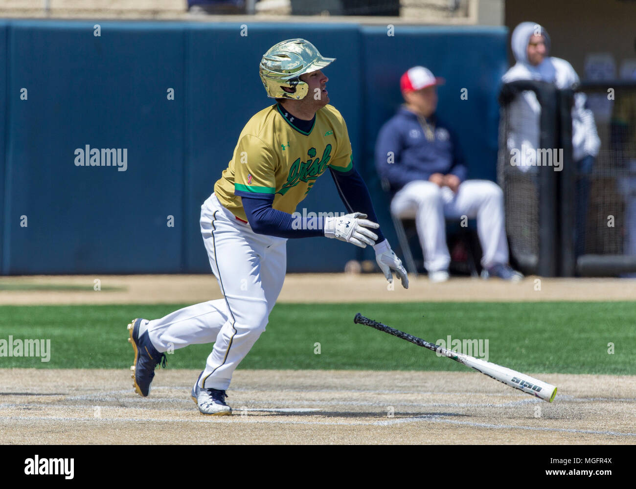 South Bend, Indiana, USA. 28 Apr, 2018. Notre Dame infielder Cole ...
