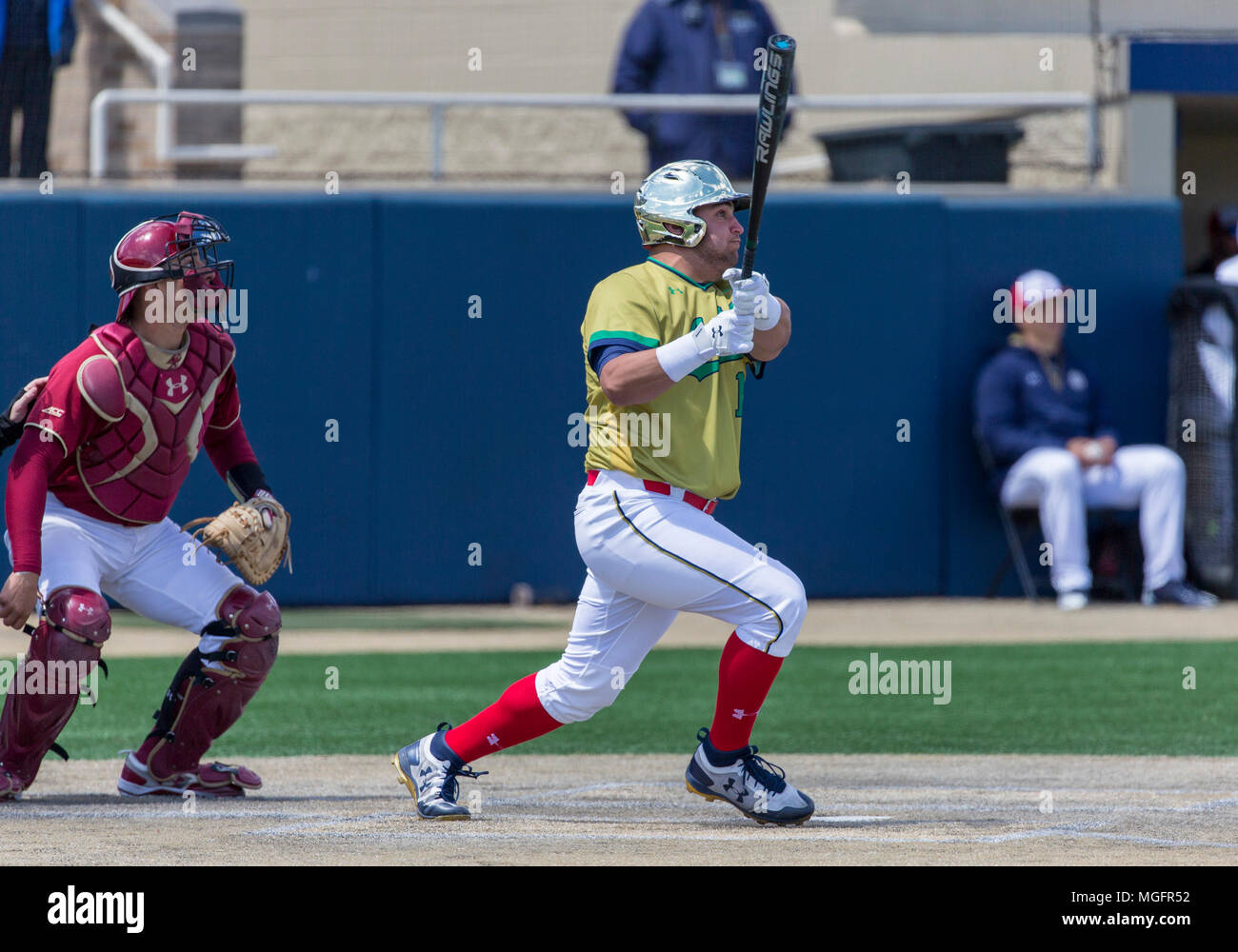 South Bend, Indiana, USA. 28 Apr, 2018. Notre Dame infielder Niko ...