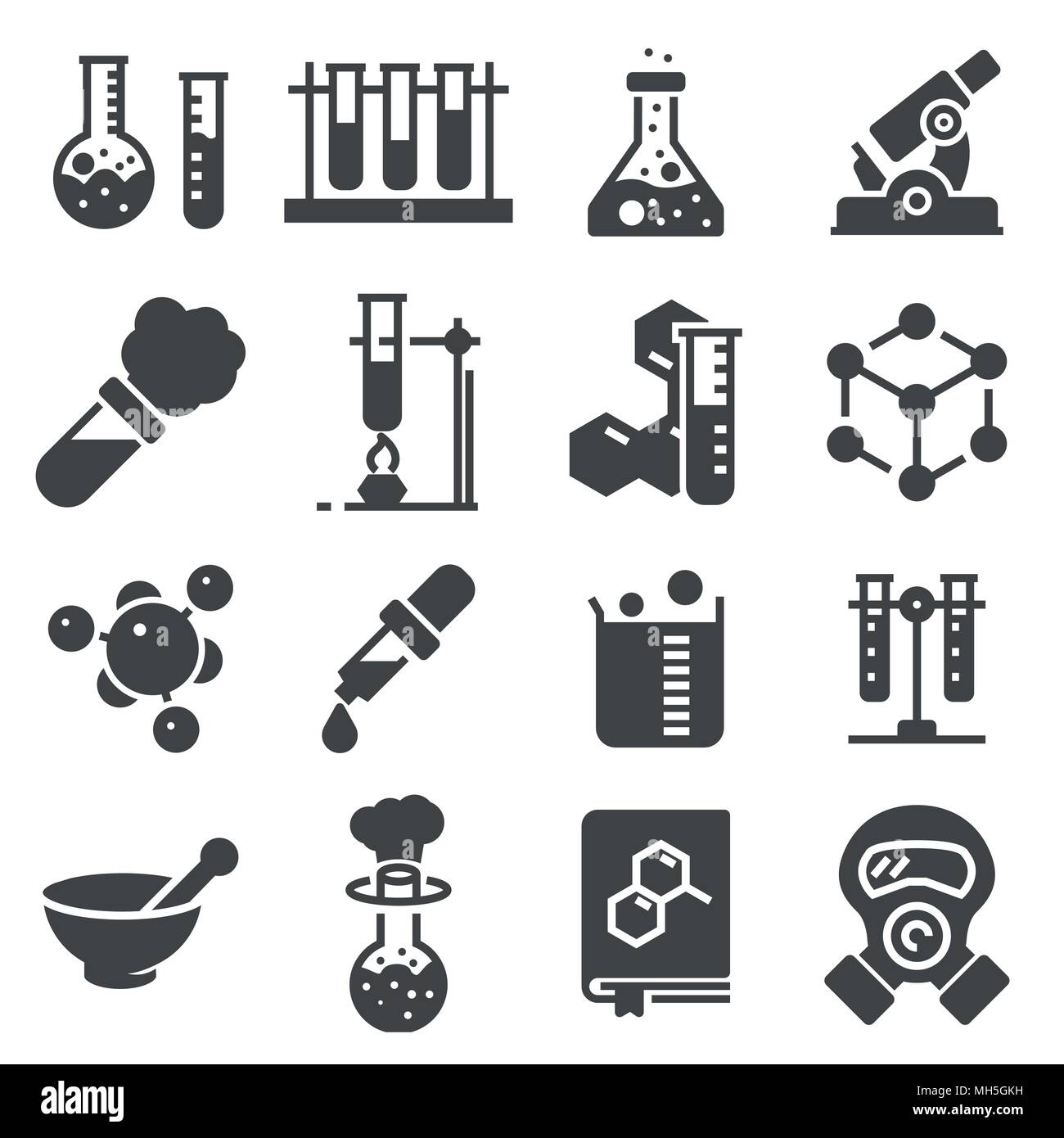 Chemie Icon Set. Sammlung von Wissenschaft silhouette Symbole. 16 Hohe ...