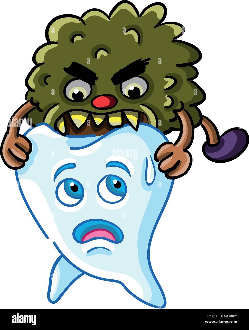 Vector Illustration der Backenzahn durch eine böse Bakterien erzeugen ...