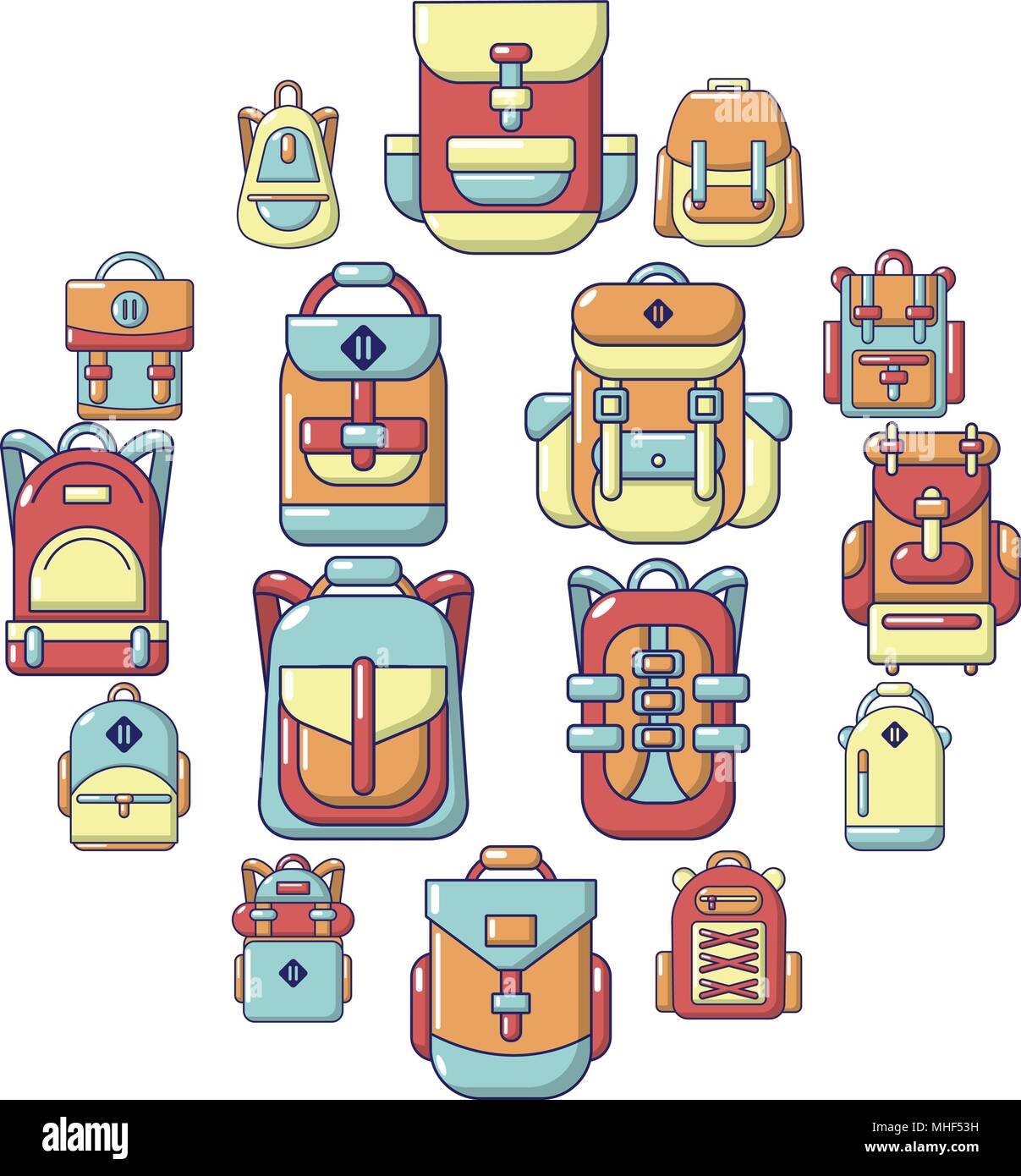 Rucksack Symbole gesetzt. Cartoon Abbildung: 16 Rucksack Vector Icons ...