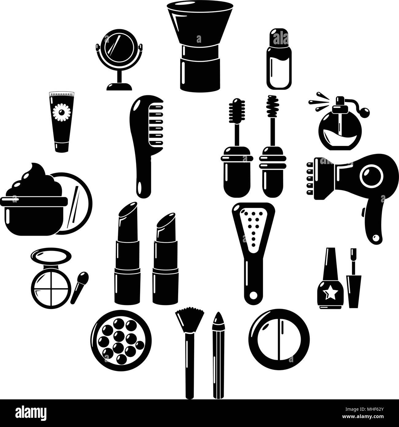 Kosmetik Symbole gesetzt. Einfache Abbildung von 16 Kosmetik Kleidung ...