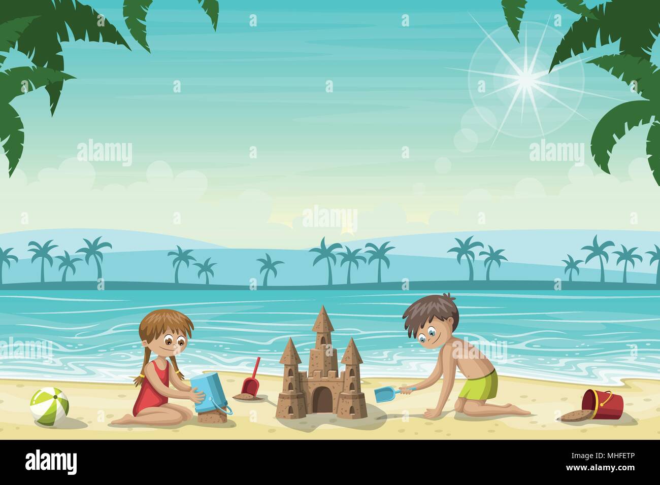 Kind mit eimer strand Stock-Vektorgrafiken kaufen - Alamy