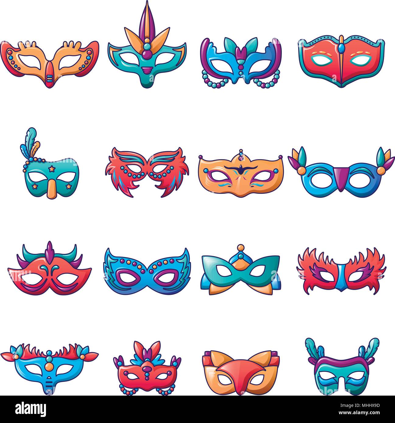 Karneval Maske venezianische Symbole, Cartoon Stil Stock-Vektorgrafik ...
