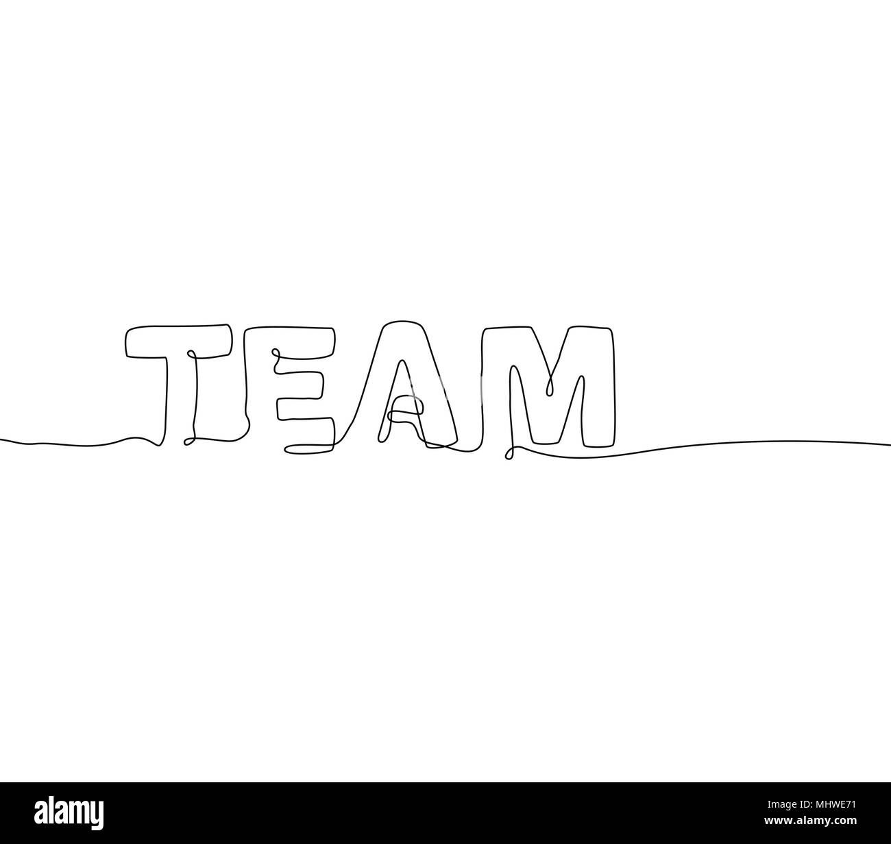 Team - eine kontinuierliche Linie design Stil Schriftzug Stock ...