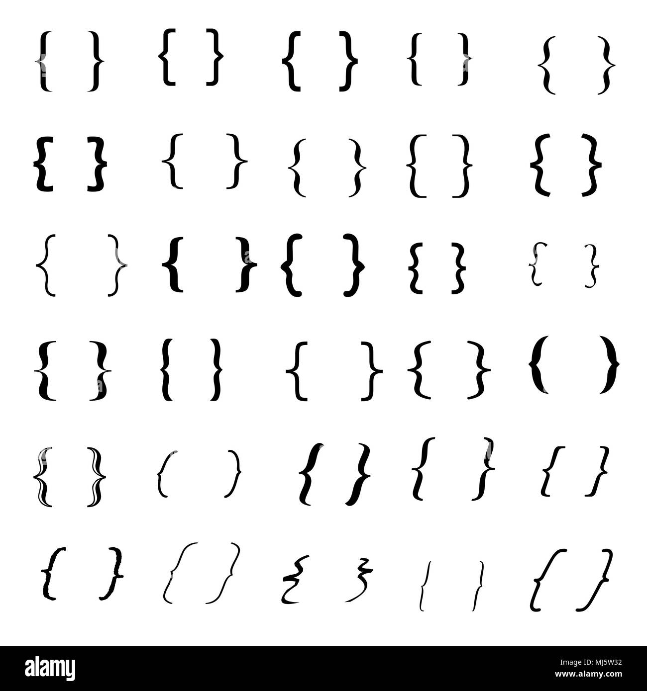 Satz von Klammern oder geschweiften Klammern Symbol Stock-Vektorgrafik ...