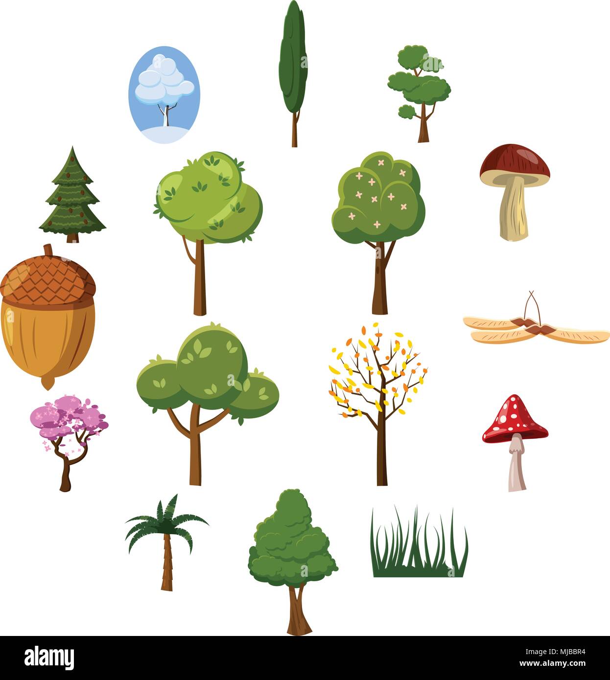 Wald Symbole, Cartoon Stil Stock-Vektorgrafik - Alamy
