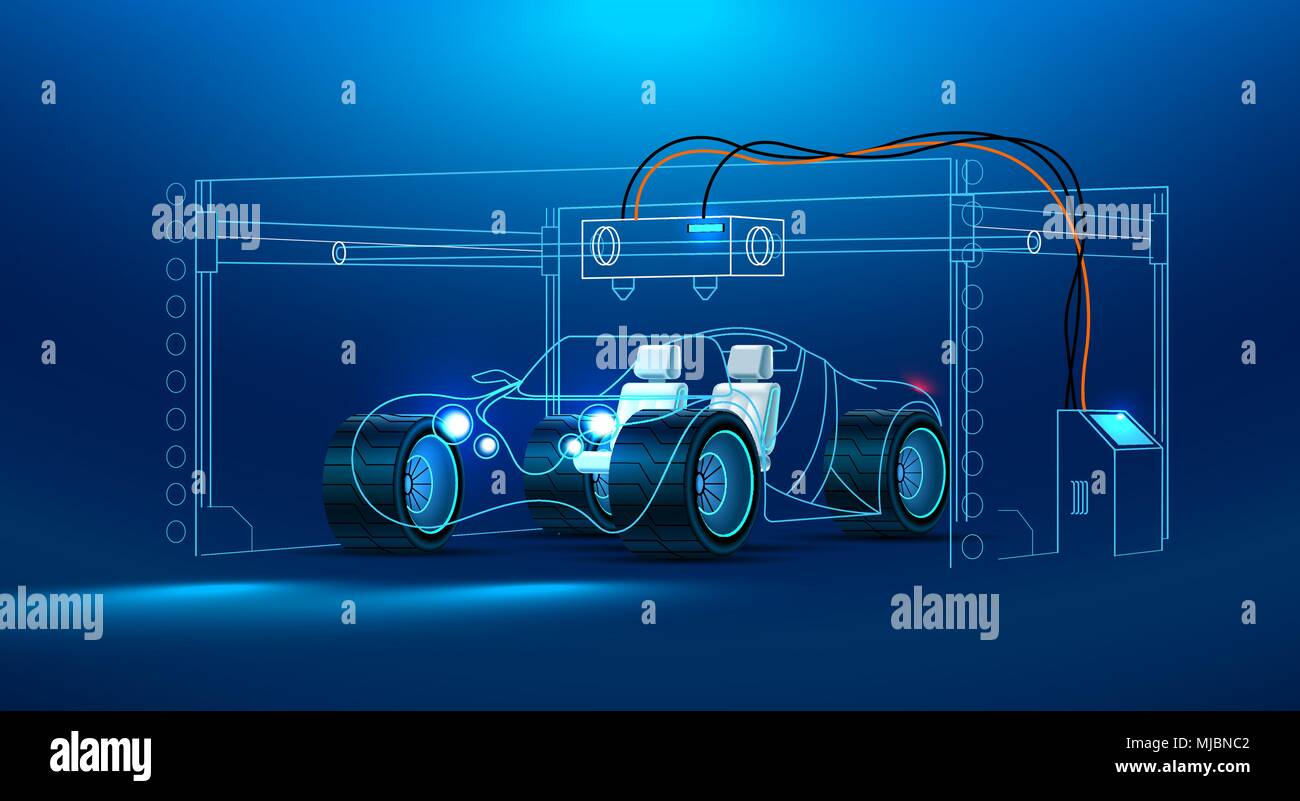 3D-Prototyping und 3D-Druck eines Autos, Automobile in einem großen ...