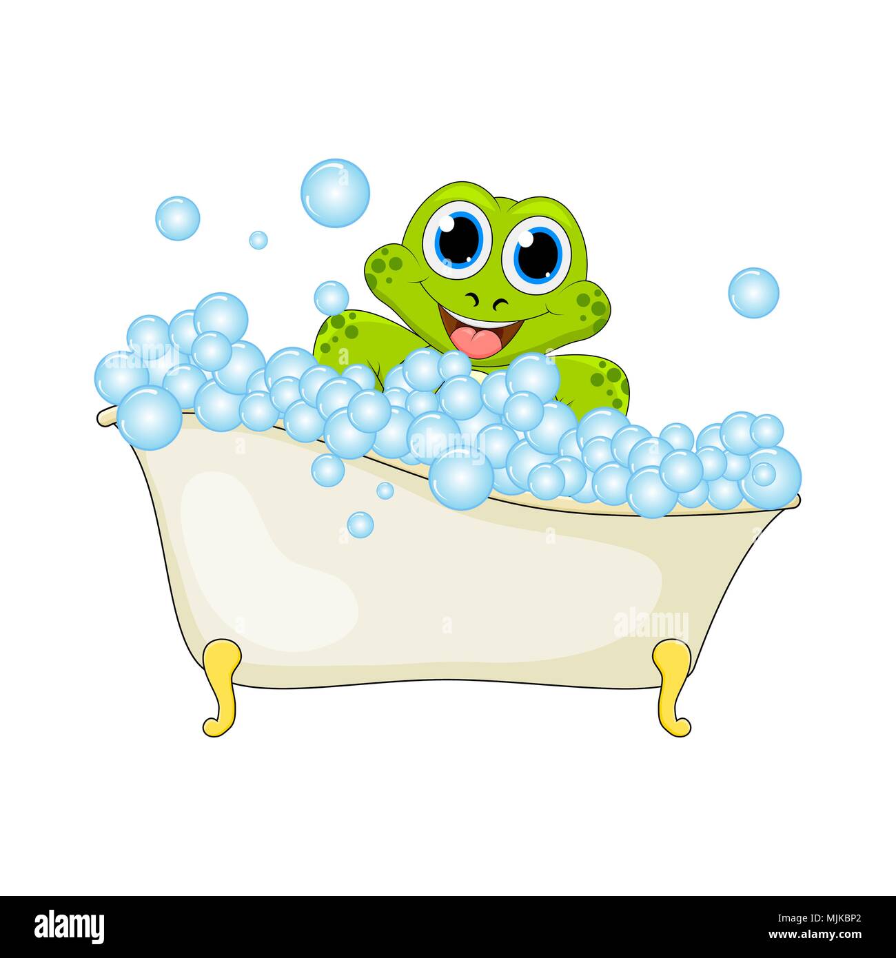 Cartoon Frosch im Schaumbad auf weißem Hintergrund Stock-Vektorgrafik ...