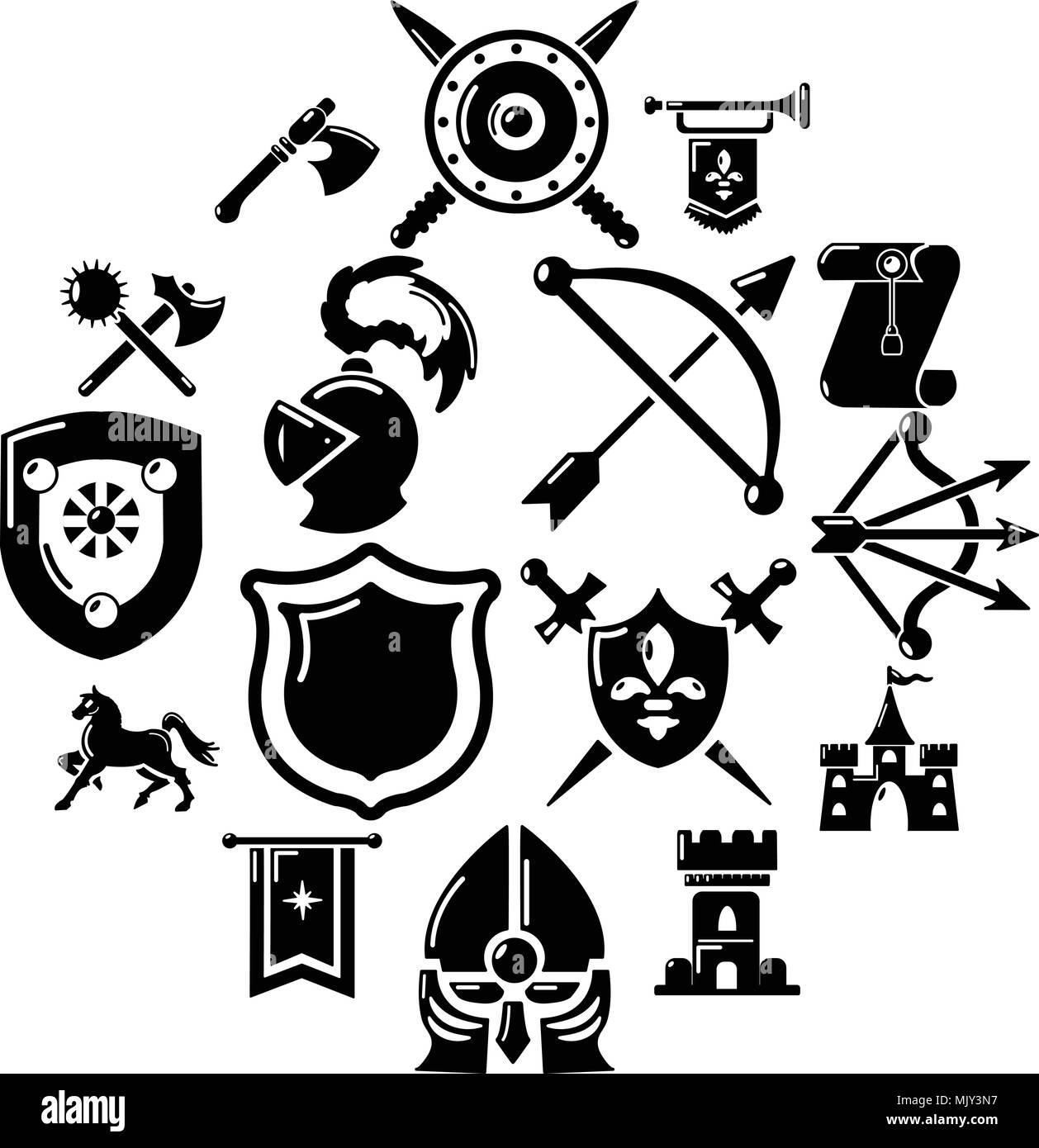 Ritter mittelalterliche Symbole gesetzt, einfachen Stil Stock ...