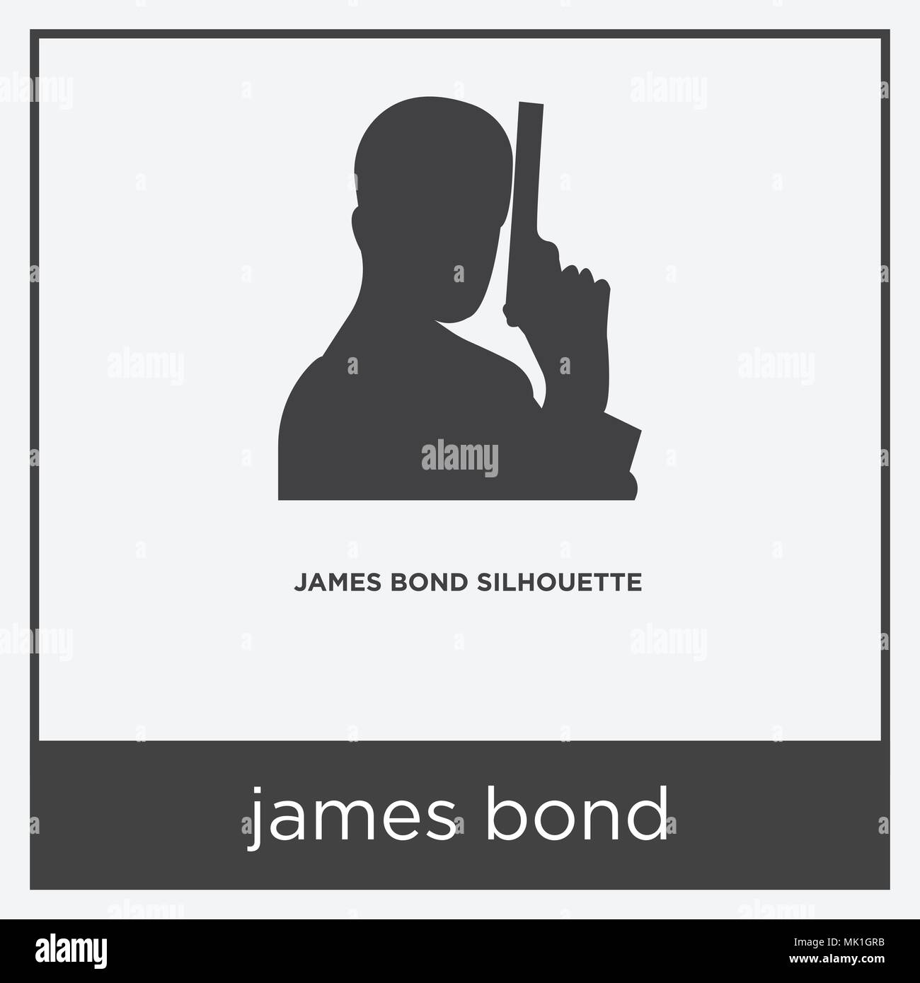 James Bond Symbol auf weißem Hintergrund mit grauen Rahmen, Zeichen und ...