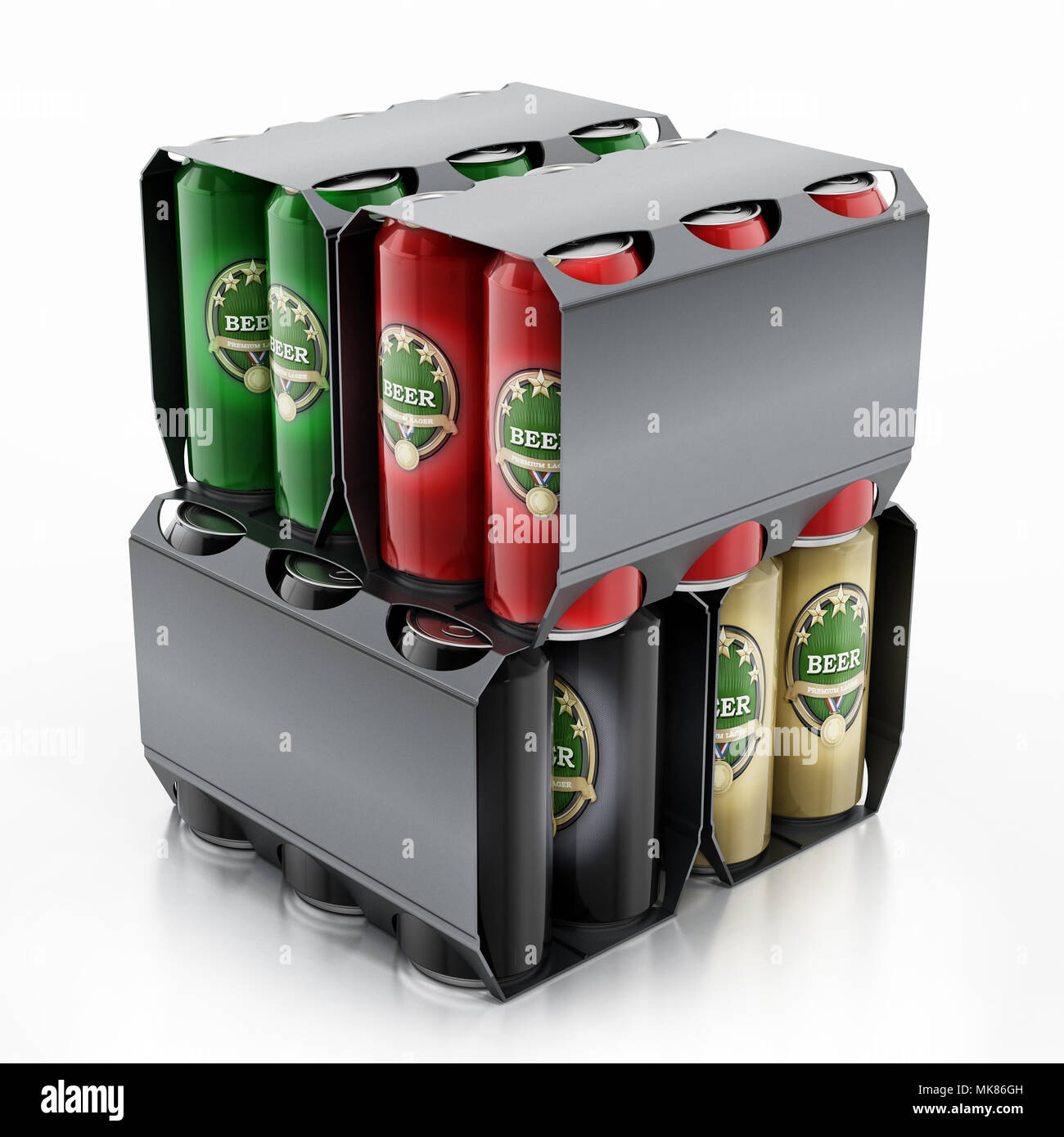 Metall Bierdosen in einem 6-pack Paket. 3D-Darstellung Stockfotografie ...