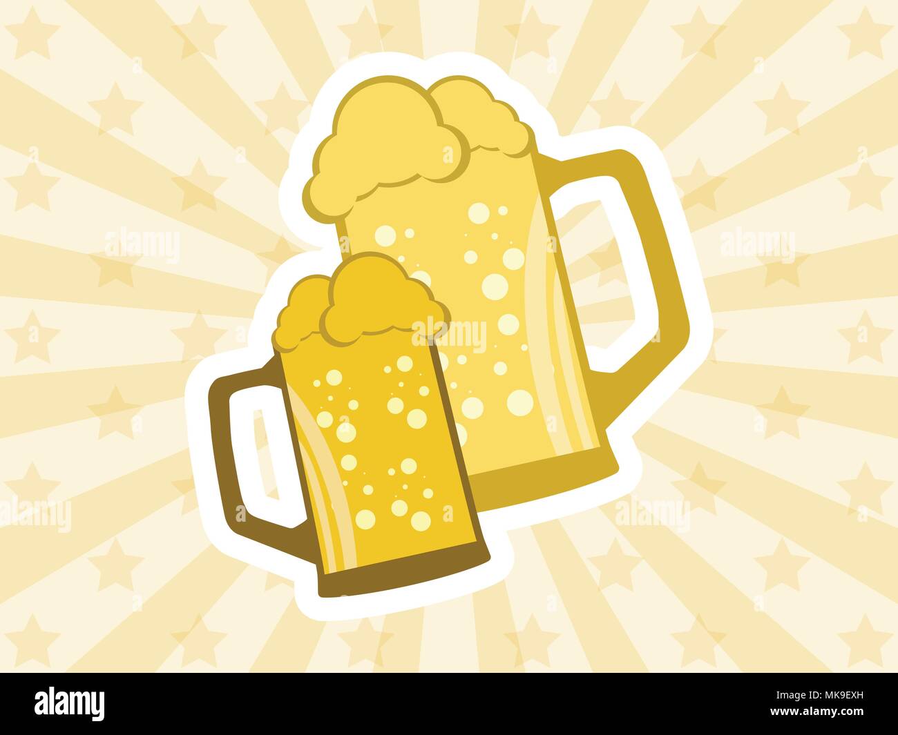 Gläser Bier Aufkleber mit Strahlen. Beer Festival label. Typografie ...