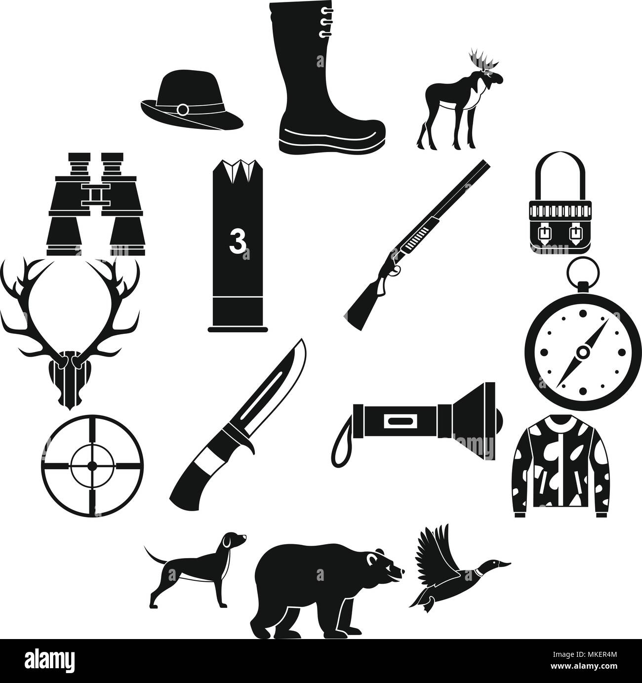 Jagd-Symbole-Set, einfachen Stil Stock-Vektorgrafik - Alamy