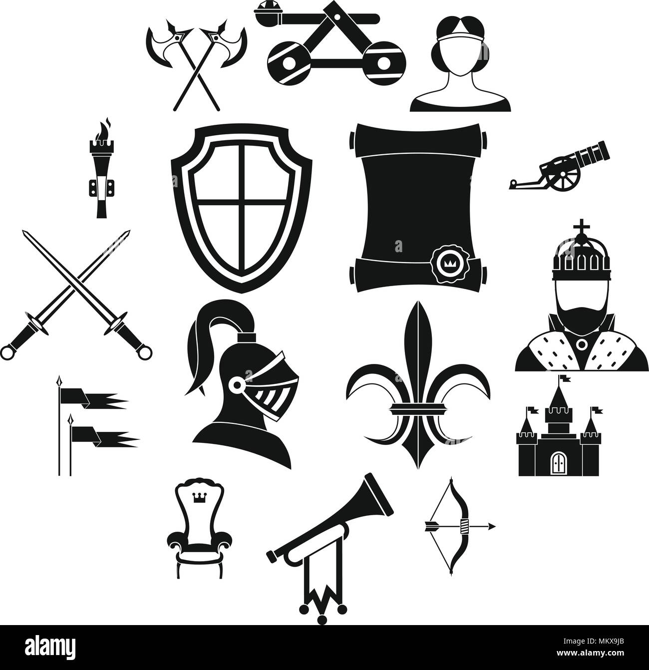 Ritter mittelalterliche Symbole gesetzt, einfachen Stil Stock ...