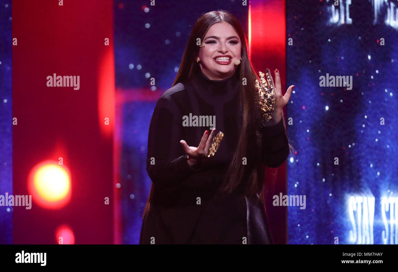 09 Mai 2018, Portugal, Lissabon: Maltas Christabelle auf der Bühne ...