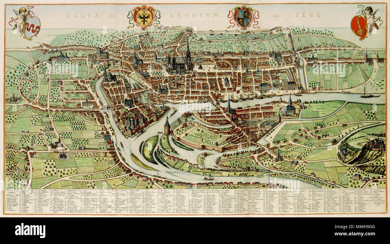 . Nederlands: Dit panorama Op de stad Luik werd 1649 Tür Joan Blaeu ...