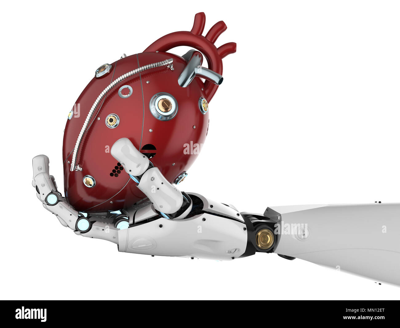 3D-rendering Roboter Roboter Hand mit roten Herzen isoliert auf weißem ...