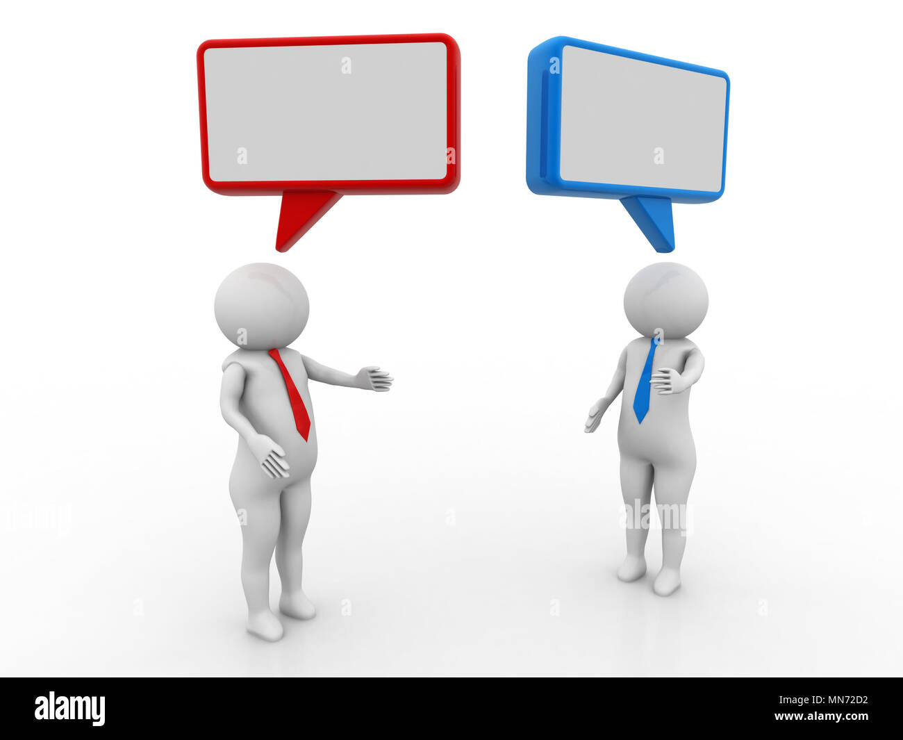 3D-Menschen sprechen mit Sprechblasen. 3D-Bild. Isoliert weißer ...