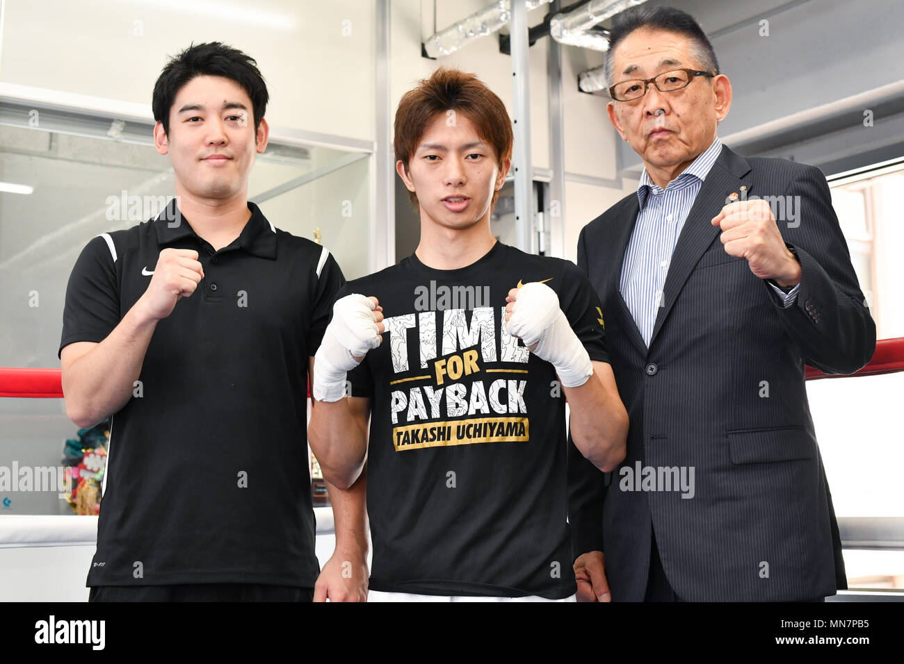 Tokio, Japan. 14 Mai, 2018. (L - R) Yuta Ishihara, Ryoichi Taguchi, Hitoshi Watanabe Boxen ...