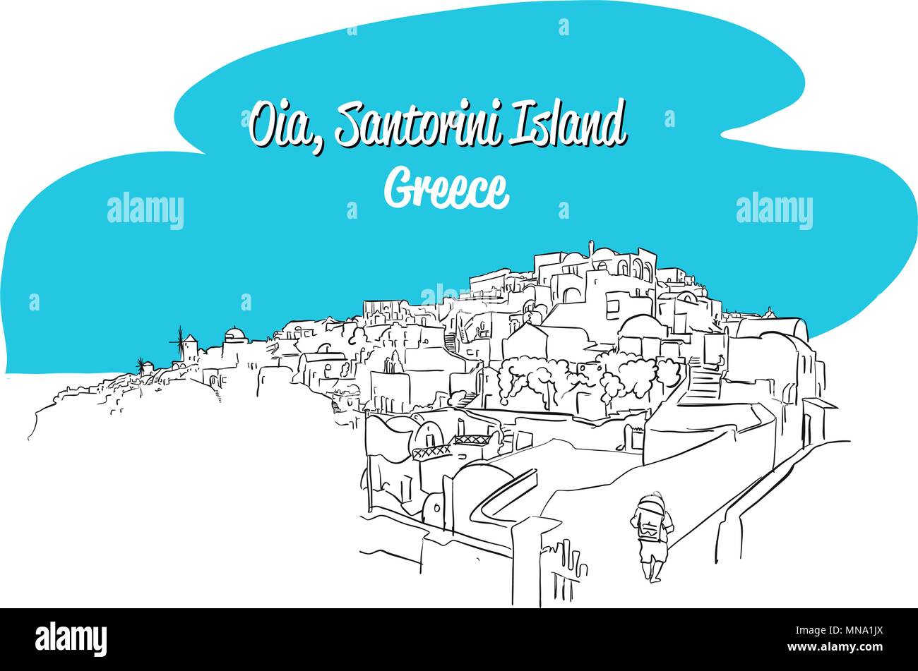 Oia Santorini Insel Griechenland Skizze, Wahrzeichen, Hand Vecor ...