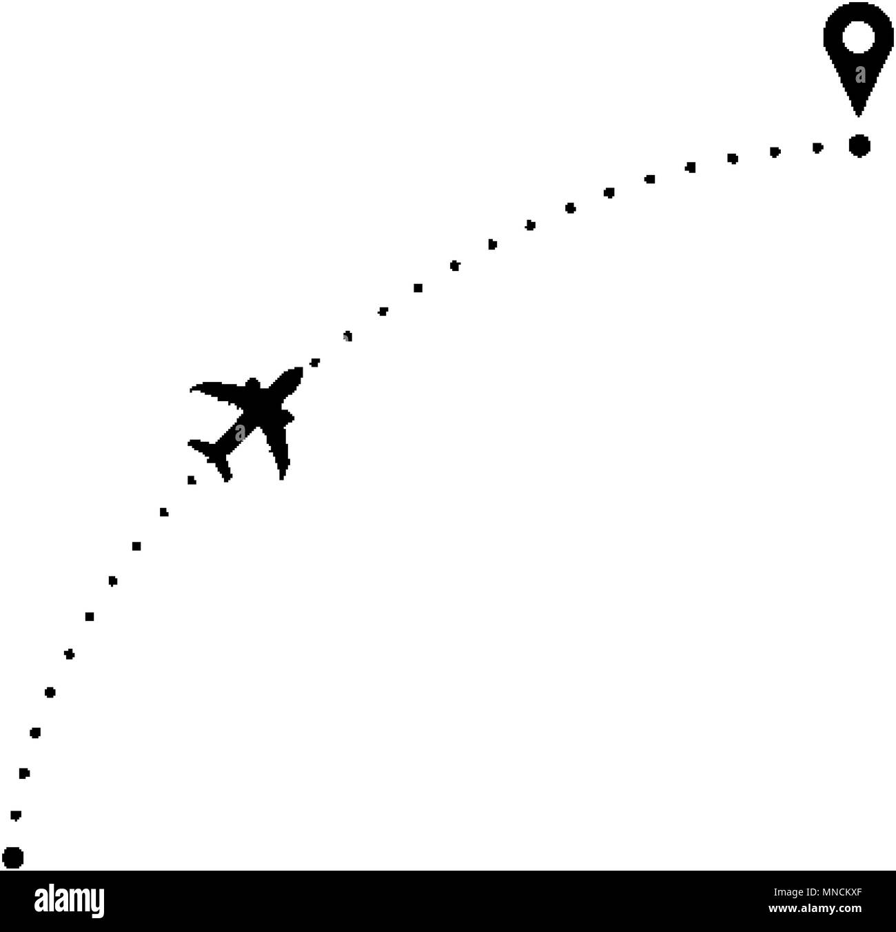 Mit dem Flugzeug. Ebene Strecke mit Start und Ziel Punkte Stock ...