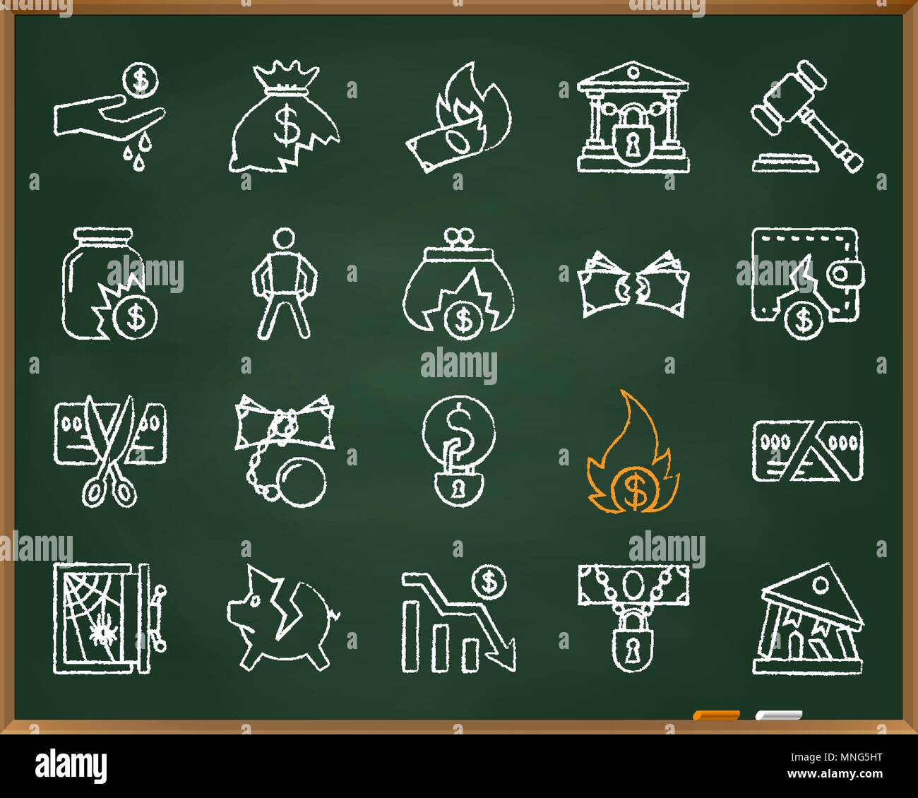 Konkurs chalk Symbole gesetzt. Überblick Web sign Kit. Krise Linie icon ...