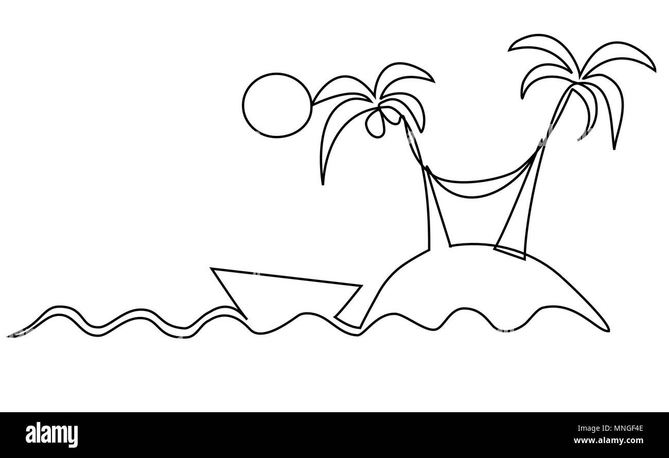 Einsame Insel eine Linie zeichnen Stock-Vektorgrafik - Alamy