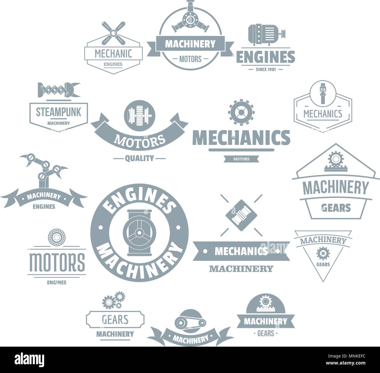 Mechanik logo Symbole gesetzt, einfachen Stil Stock-Vektorgrafik - Alamy